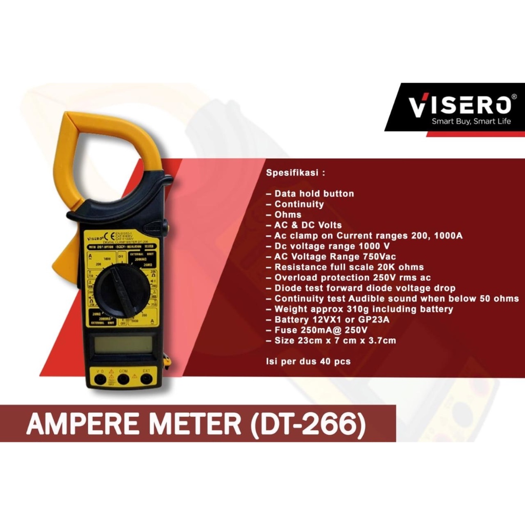 Jual Digital Clamp Meter DT266 Tang Ampere Multimeter Volt Meter DT-266 | Shopee Indonesia