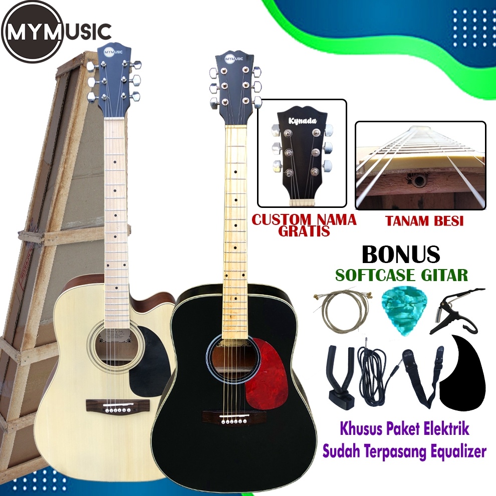 Jual KODE P45Z Gitar Akustik merk MYMusic Model Gibson Tanam Besi Body Jumbo Paket Hemat FREE ...