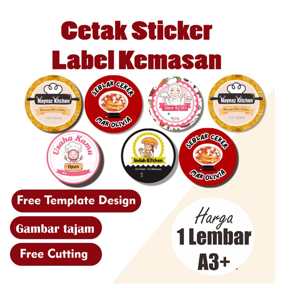 Jual Cetak Sticker Vynil Custom Label Kemasan A3+ untuk Toko Olshop ...