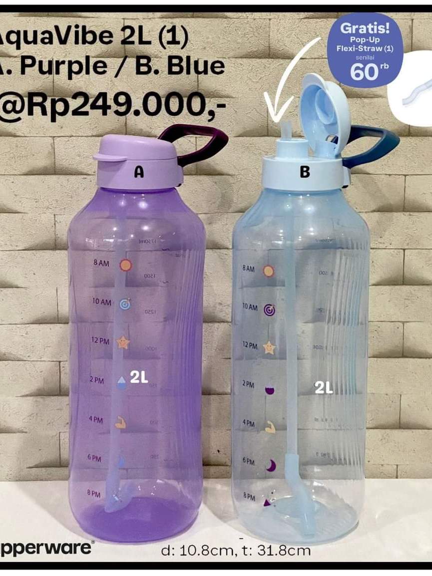 Jual Tupperware aqua vibe 2 liter botol minum jumbo dengan sedotan ...