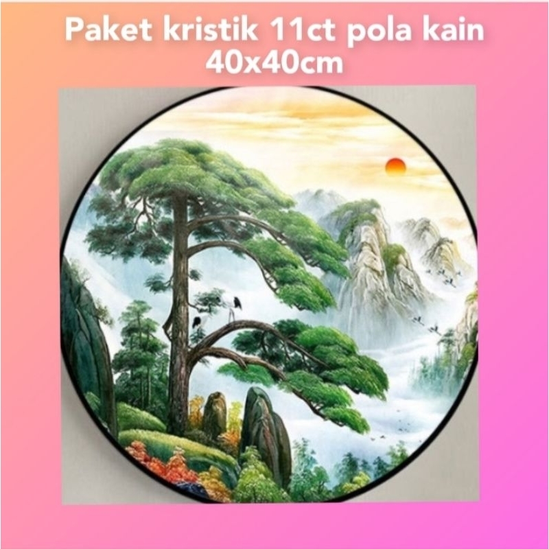 Jual DIY PAKET KRISTIK PEMANDANGAN GUNUNG FOREST POLA KAIN CROSS STITCH ...