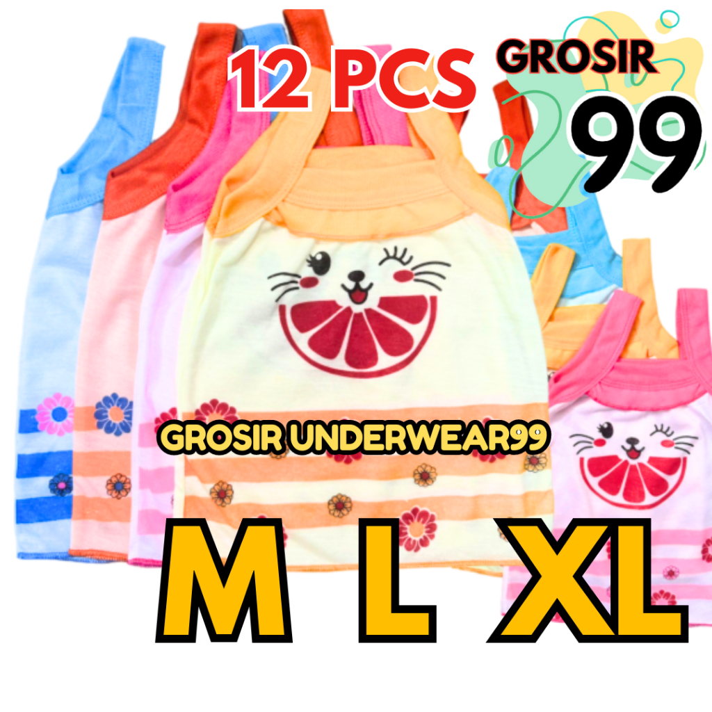 Jual Paket 1 Lusin Kaos Dalam singlet karakter anak cewek motif Jeruk ...