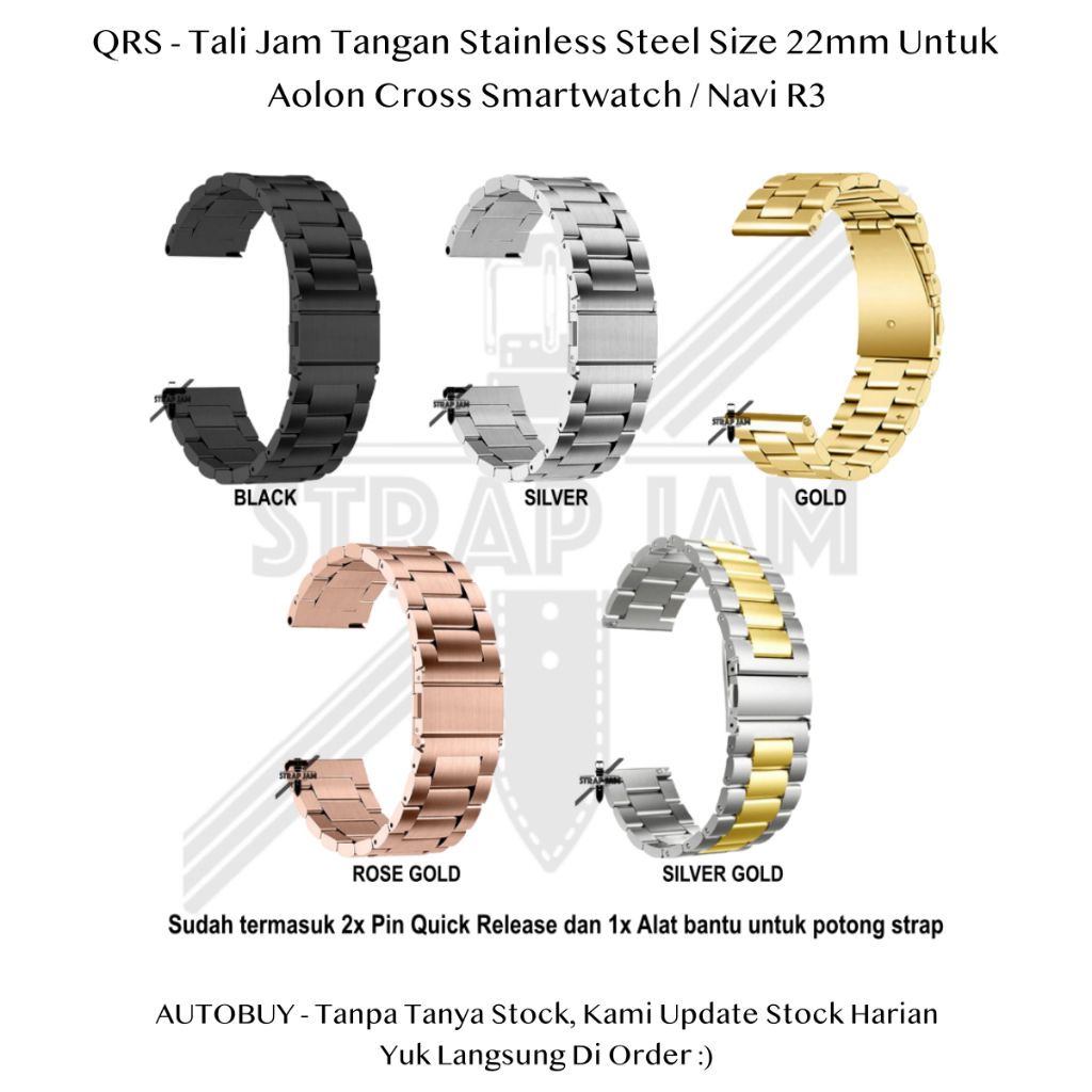 Jual QRS 22mm Strap Aolon Cross Smartwatch / Navi R3 - Tali Jam Tangan ...