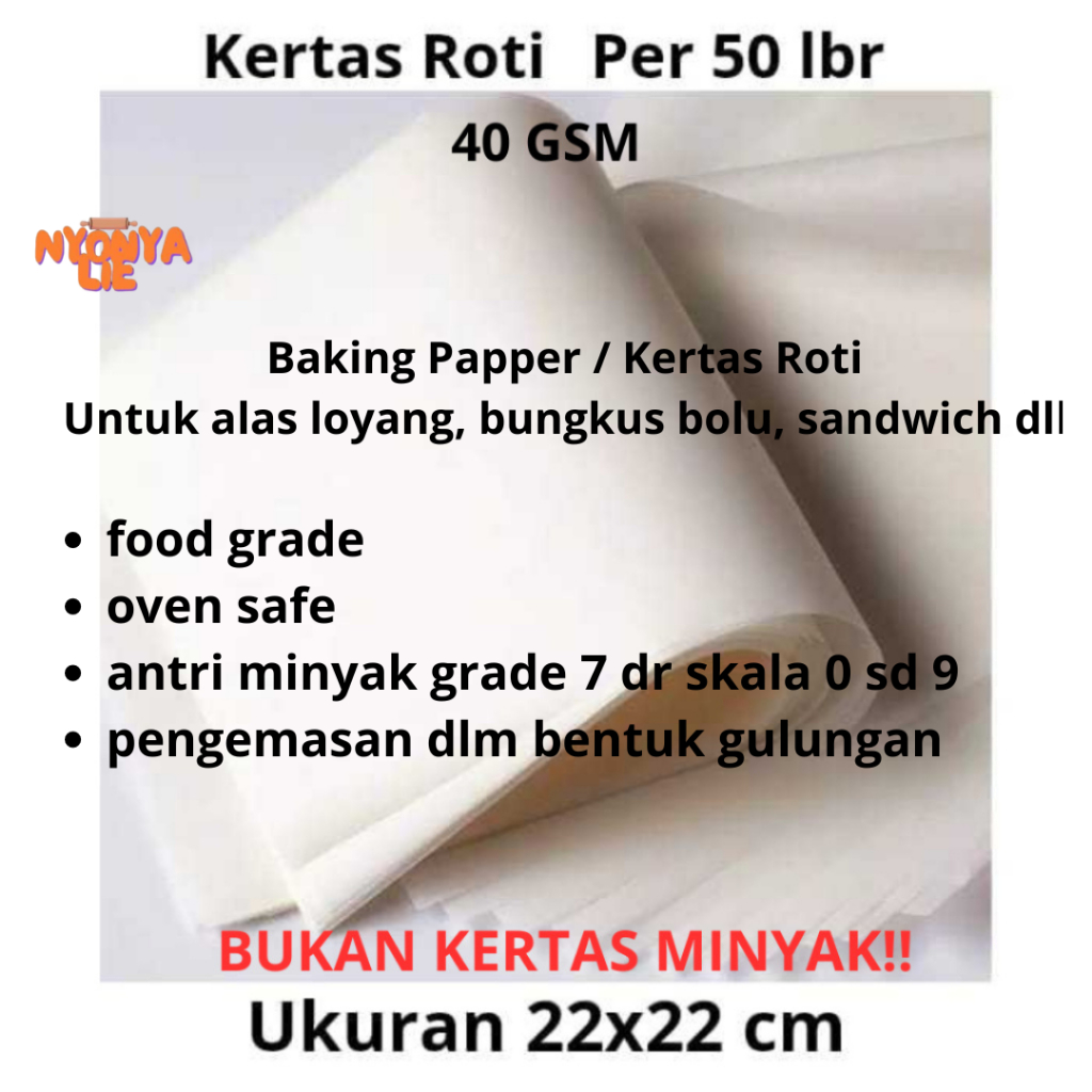 Jual 22x22 cm 50 Lbr Kertas Roti Kue Wrapping Paper Food Grade Alas ...