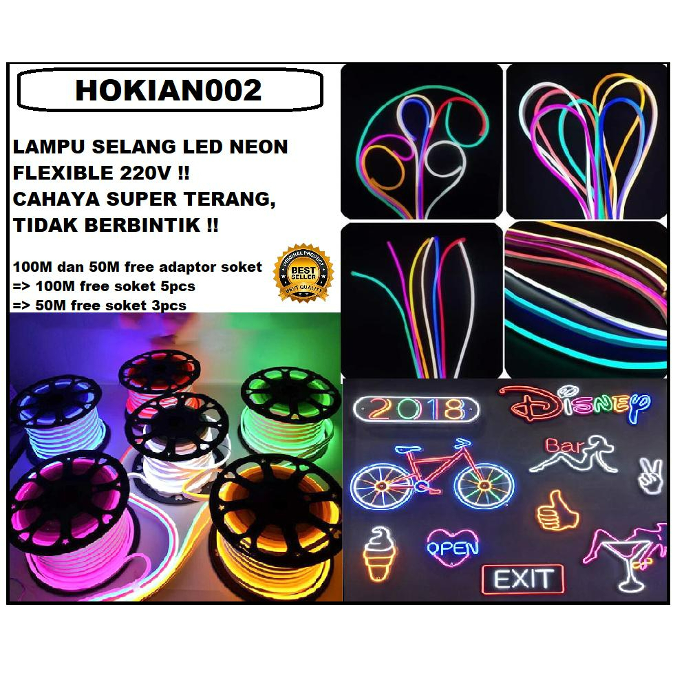 Jual LAMPU LED SELANG NEON FLEXIBLE 50meter dan 100meter 220V IP65 ...