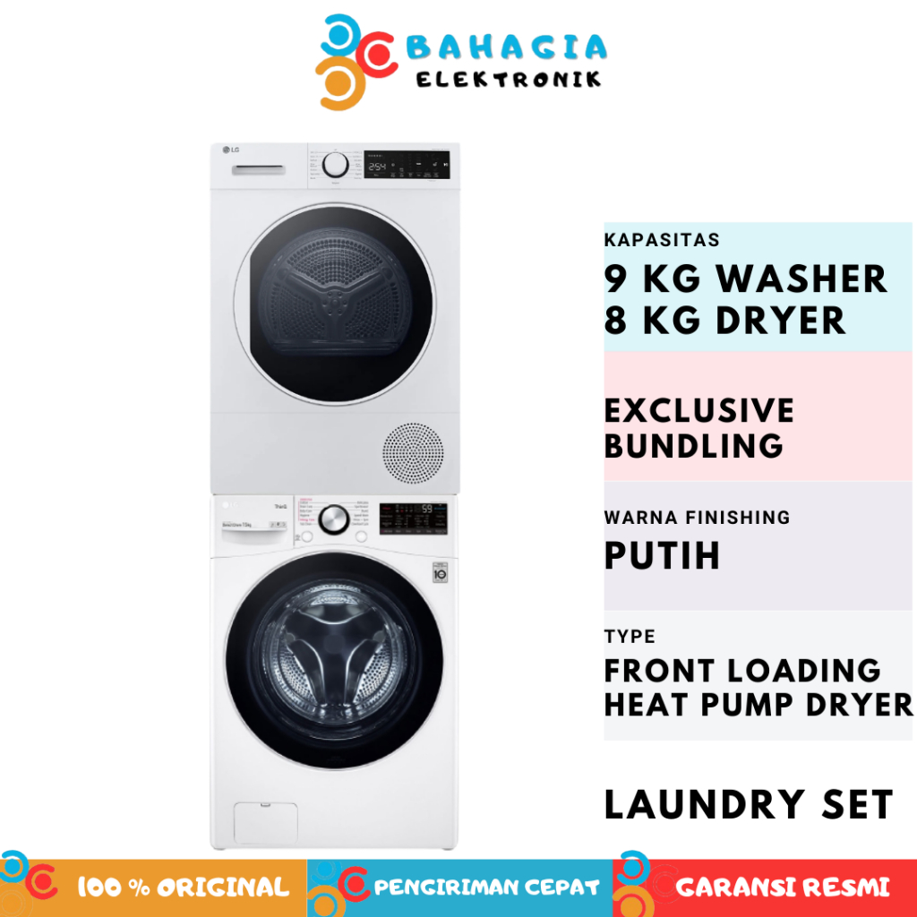 Jual LG Paket Laundry Mesin Cuci Front Loading 9 Kg + Dryer Heatpump 8 ...