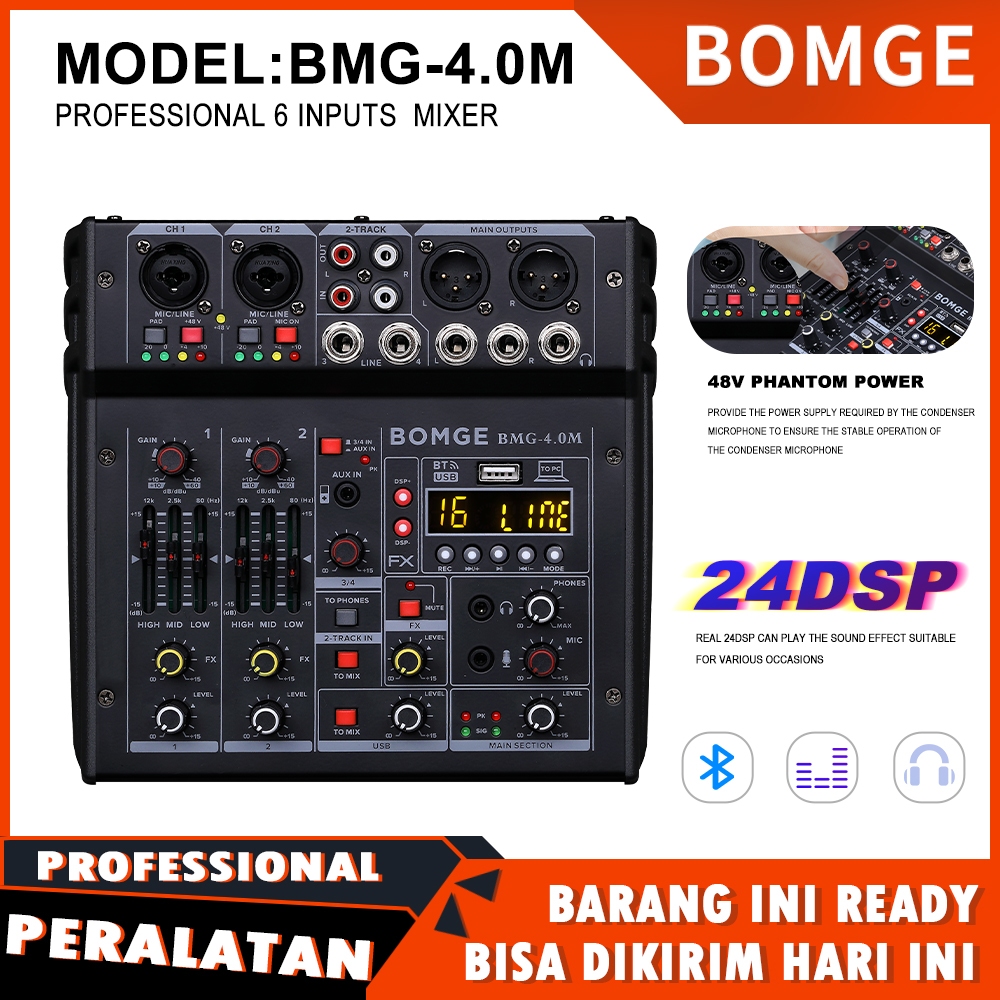 Jual BOMGE 4.0M Audio Mixer, Sound Board Mixing Console with 4 Channel Digital USB Bluetooth 24 ...