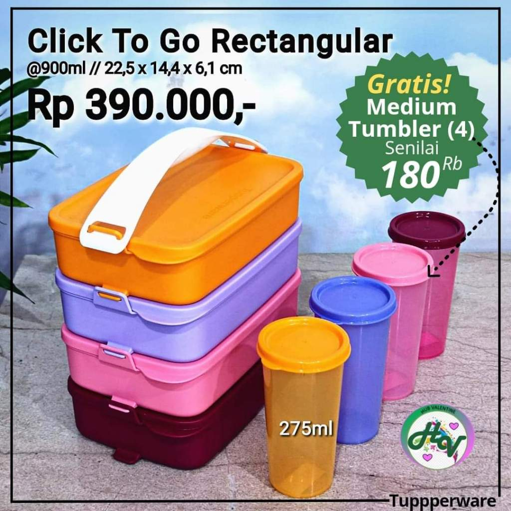 Jual Tupperware click to go regtanguler rantang susun empat persegi ...