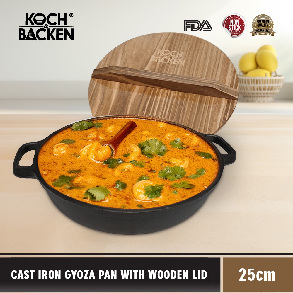 Jual KOCH&BACKEN Cast Iron Gyoza Pan with Wooden Lid - Sukiyaki Hotpot ...