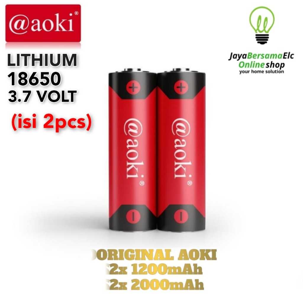 Jual AOKI Baterai Lithium 18650 (isi 2pcs) 1200mAh / 2000mAh Asli Full ...