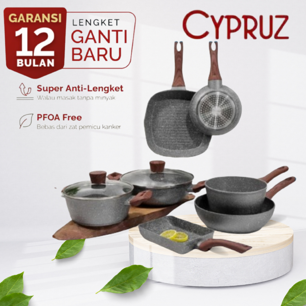 Jual Cyprus Fry Wok Grill Sauce Pan Induksi- Cookware Marble Teflon Cypruz Panci Wajan Anti ...