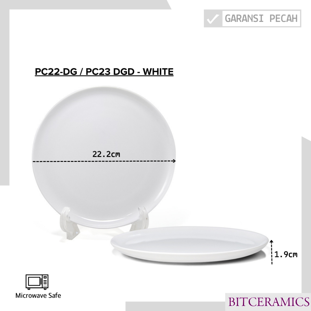 Jual Piring Makan Keramik 22.2CM (1PCS) Putih Polos By Indo Keramik ...