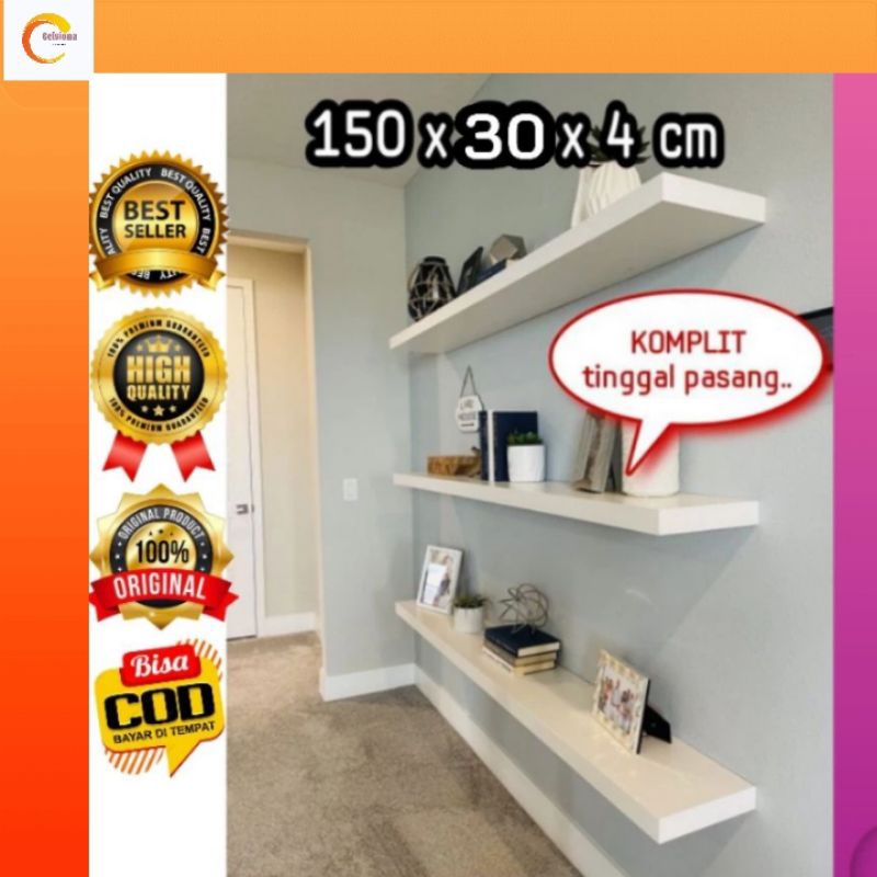 Jual ambalan dinding floating rak aesthetic ukuran 150 x 30 x 4cm ...