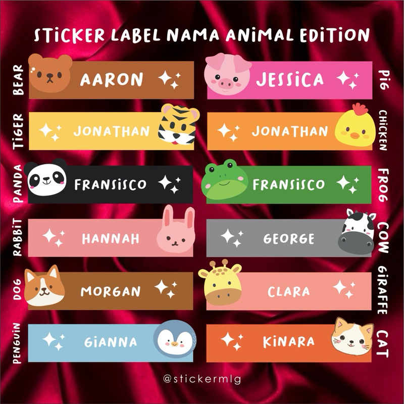 Jual STICKER LABEL NAMA ANIMAL BINATANG Edition cute name custom ...