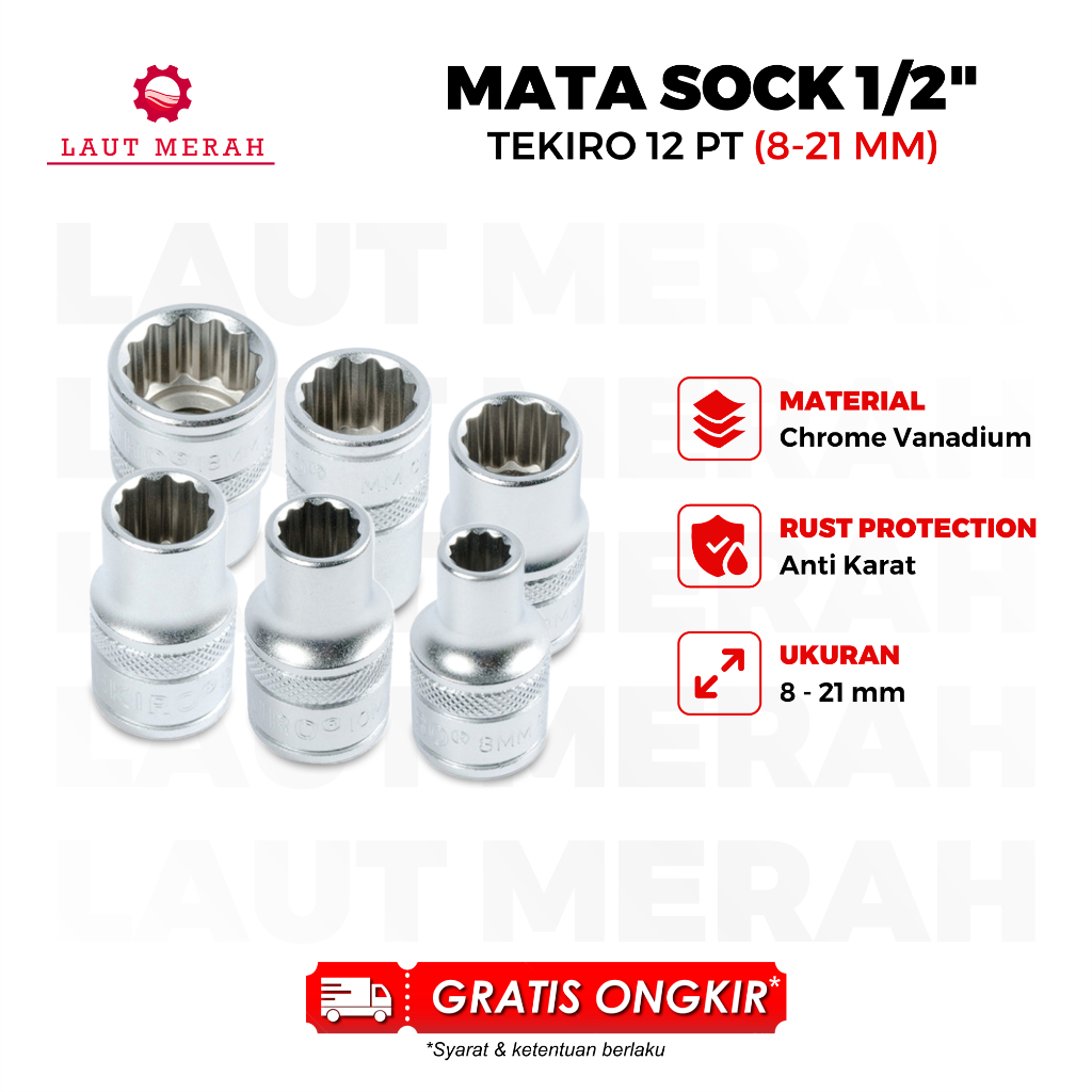 Jual Tekiro Mata Sock 8 - 21 mm 1/2 Inch 12PT Kunci Sok Hand Socket ...