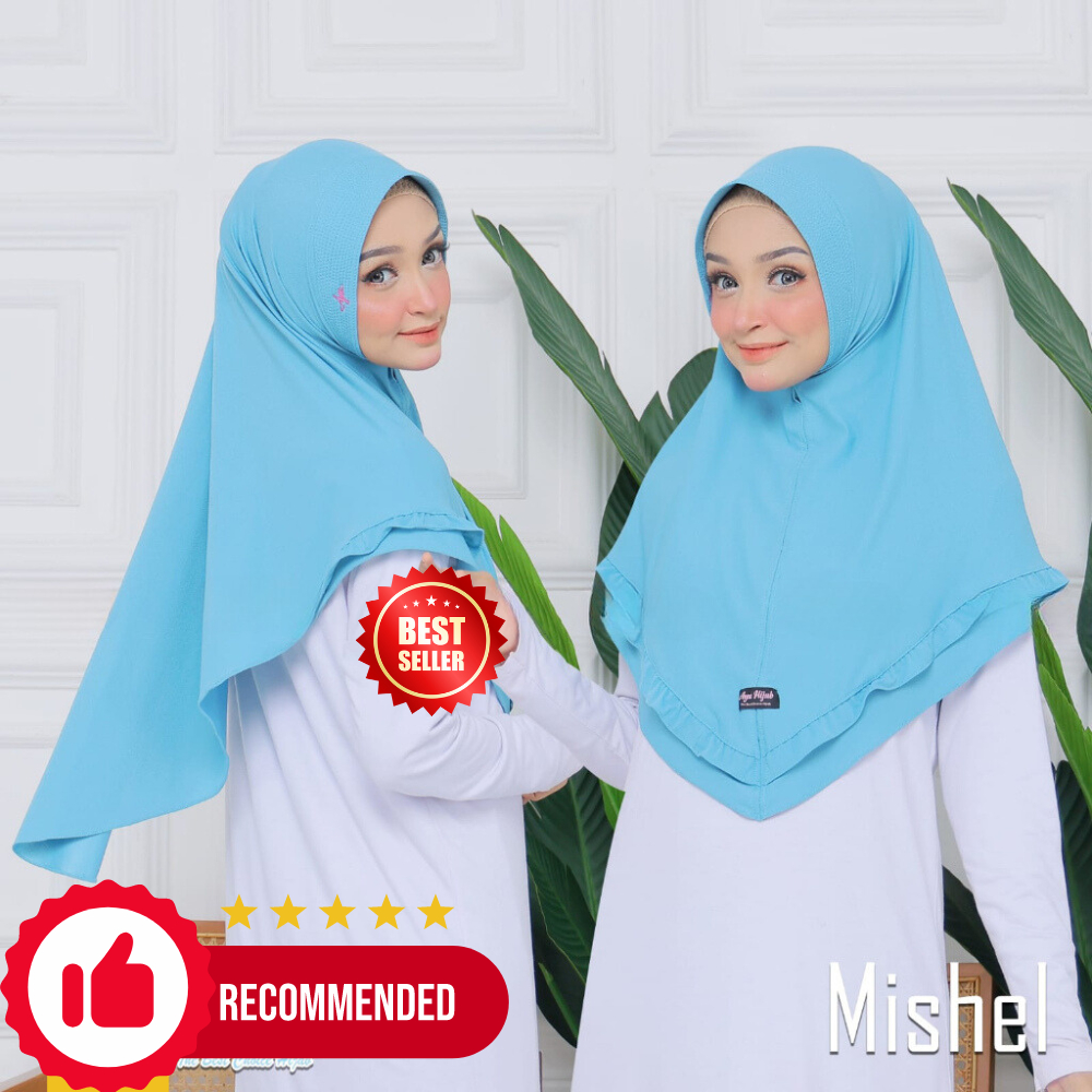 Jual Jilbab Instan Mishel Size L Aksen Layer Rempel Daily Hijab Bergo Pet Busa Antem Menutup ...