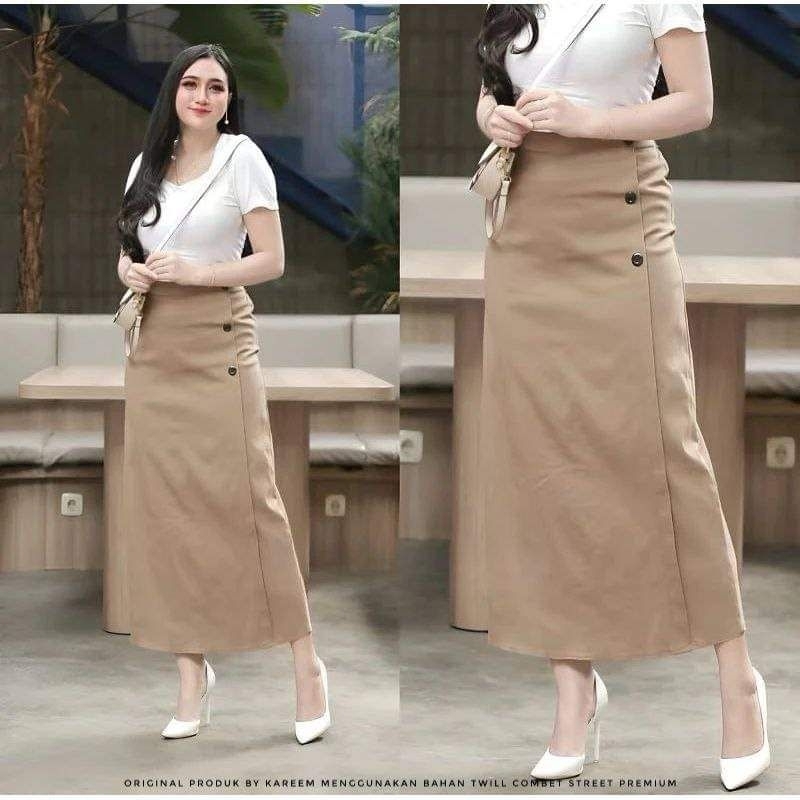Jual Luna Skirt | Rok Panjang Twill Combed Strech | Rok wanita Jumbo ...