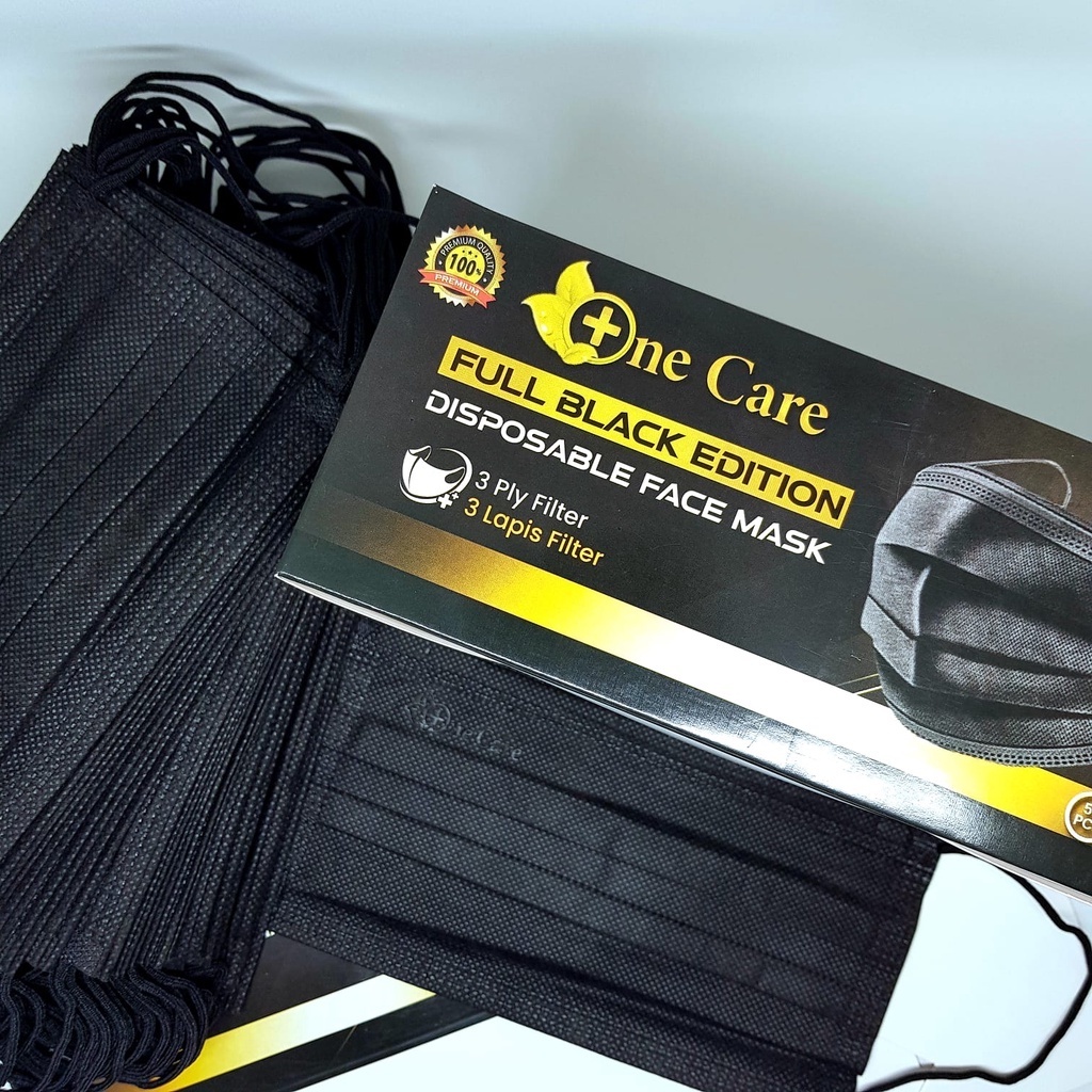 Jual Masker Hitam 3ply Earloop isi 50 Pcs Necare Full Black Kemenkes ...