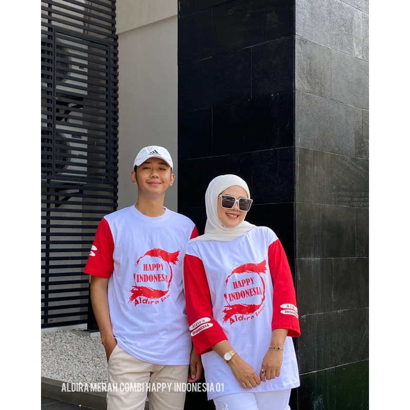 Jual kaos atasan couple merah putih kemerdekaan motif happy indonesia ...