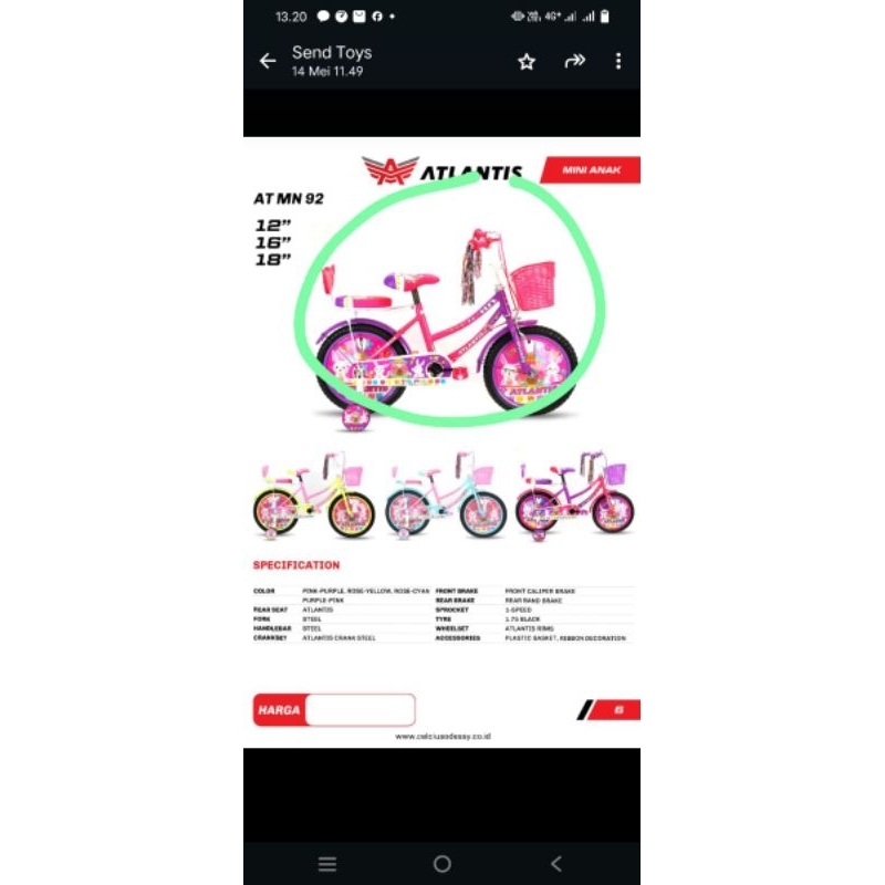 Jual sepeda Atlantis mainan sepeda roda 4 cewek | Shopee Indonesia