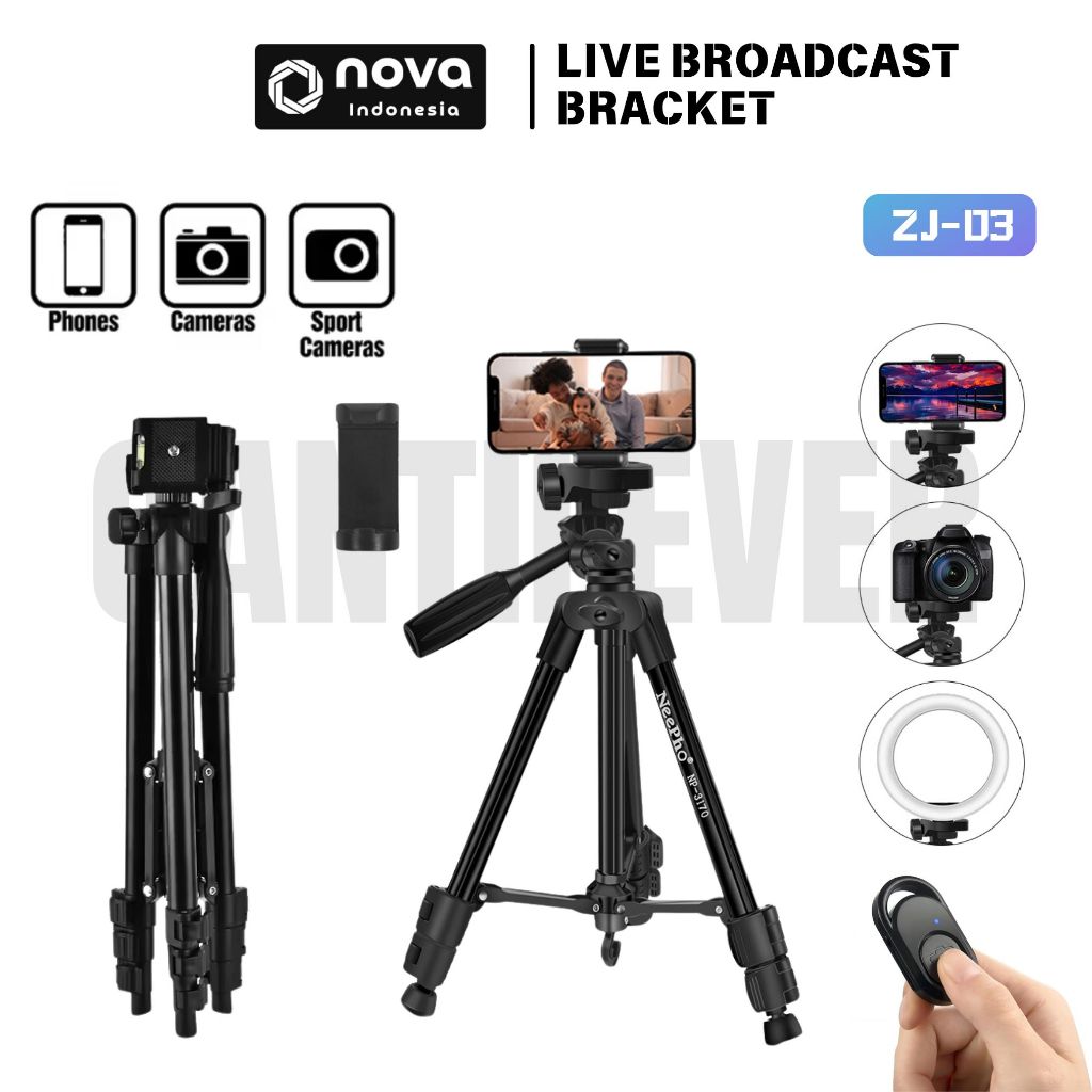 Jual 110cm Portable Tripod Camera Tripod with Pan Head Handle and Bubble Level Retractable ...