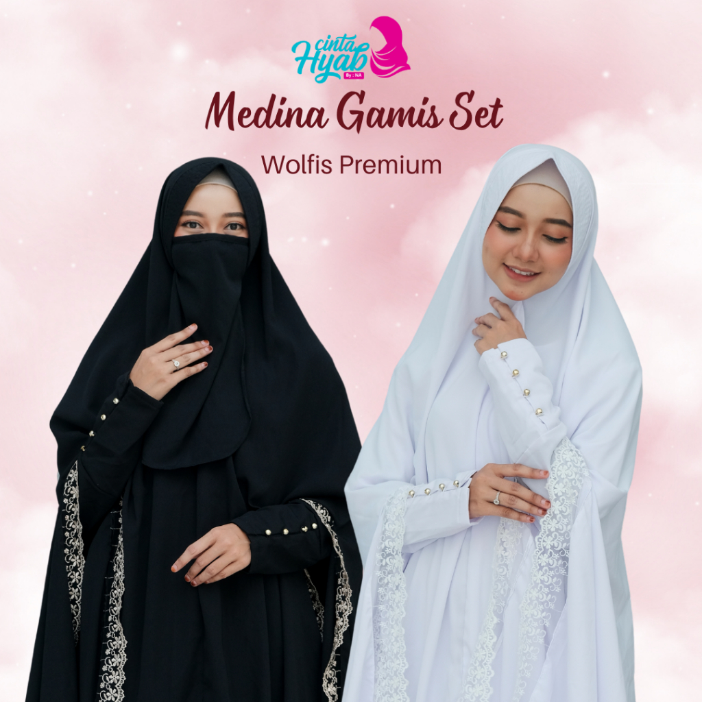 Jual Medina Gamis Set Hijab Syari Umroh Haji Wolfis Premium | Shopee ...