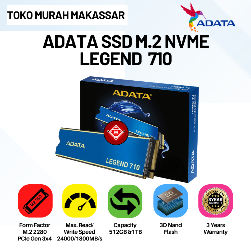Jual Adata SSD Legend 710 256GB 512GB 1TB 2TB - SSD M.2 NVMe PCIe Gen 3x4 / MEM84-ADA / MEM85 ...