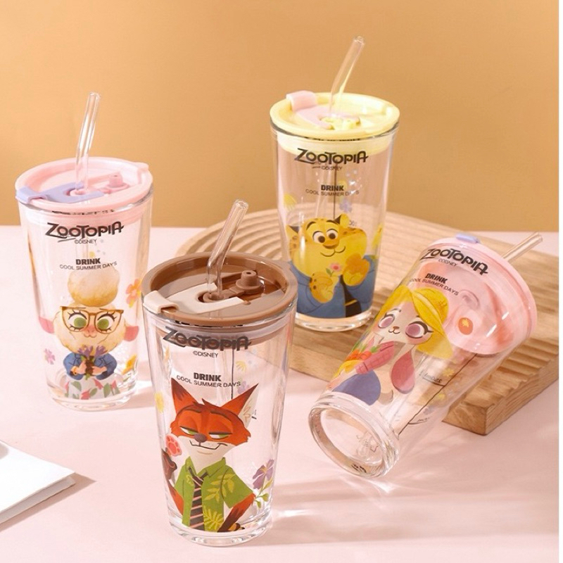 Jual disney zootopia glass tumbler leakproff gelas kaca dengan tutup ...