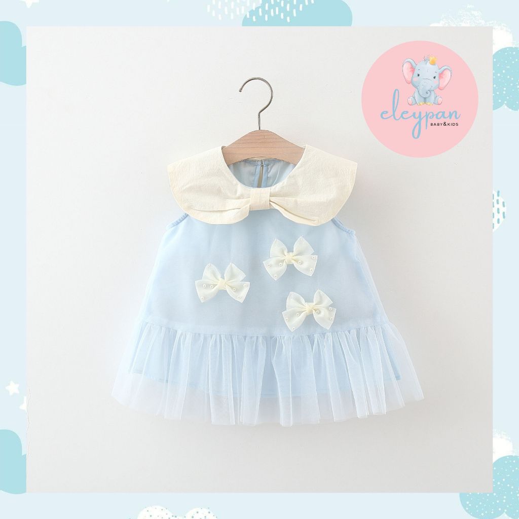 Jual Dress Anak Mini Blue Gown Gaun Biru Motif Pita Baju Terusan Anak ...