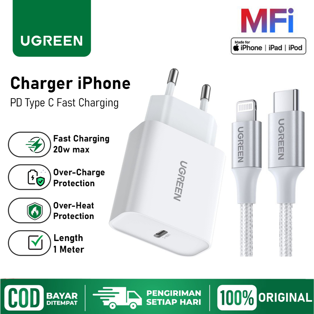 Jual UGREEN Charger iPhone Type C to Lightning MFi PD Fast Charging 20w 18w | Shopee Indonesia