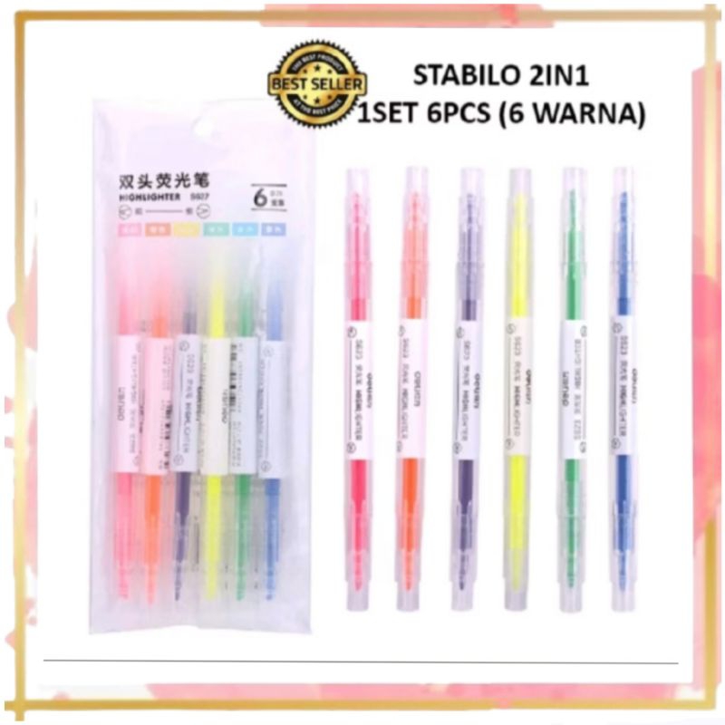 Jual Stabilo 2 sisi Set 1 Pack isi 6pcs Highlighter Pen Colorful ...