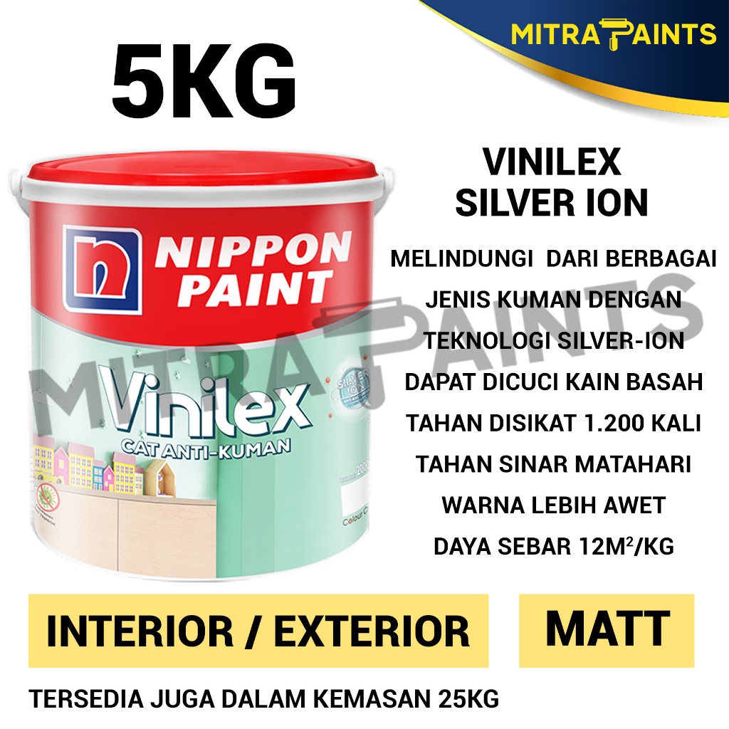 Jual CAT TEMBOK VINILEX SILVER ION 5 KG NIPPON PAINT / BISA REQUEST ...