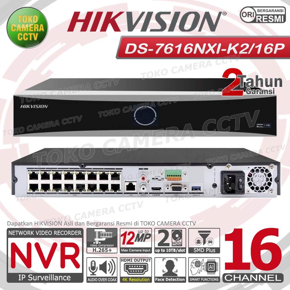 Jual NVR 16 CHANNEL HIKVISION DS-7616NXI-K2/16P NVR 16CH POE 12MP 2HDD ...
