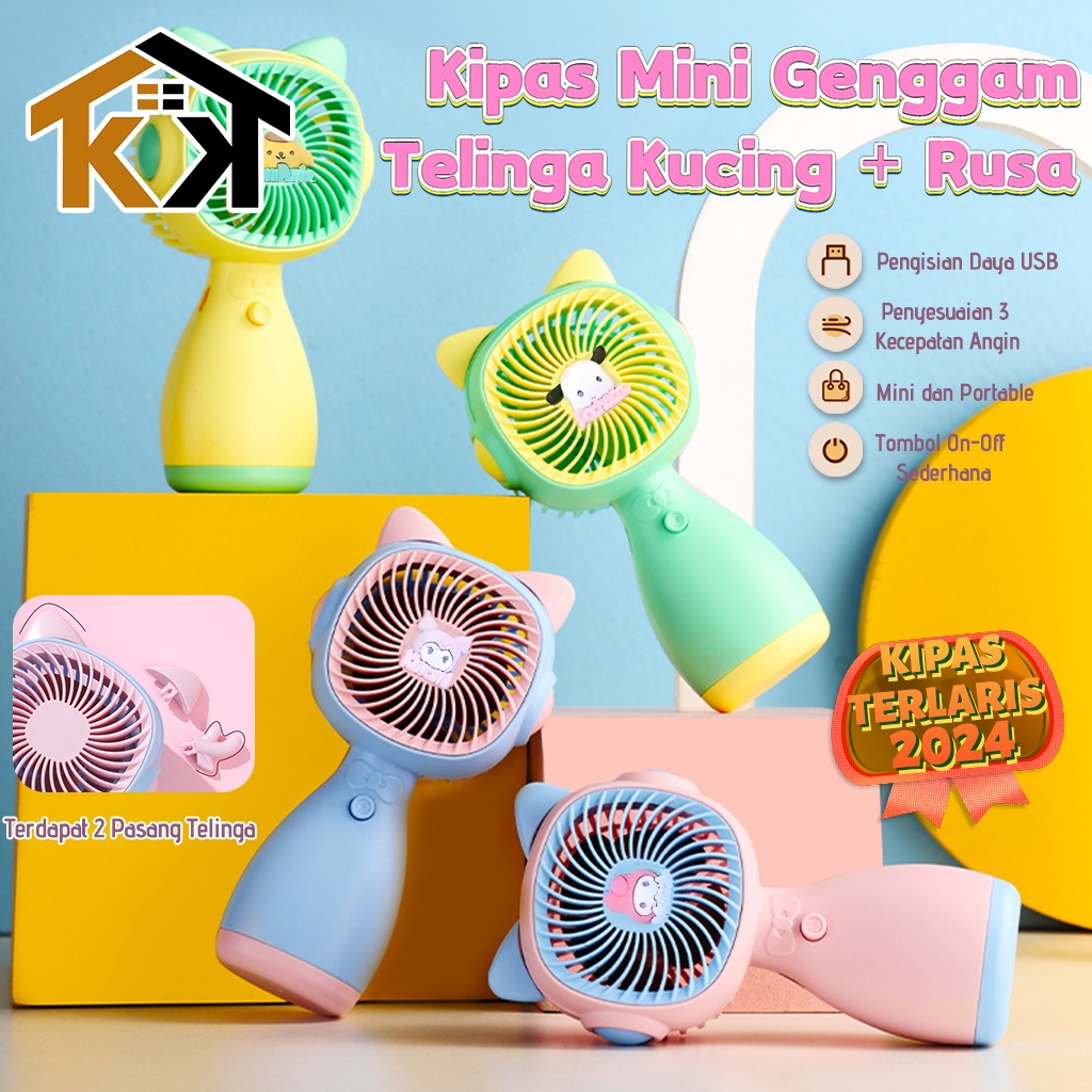 Jual (KK) Kipas Mini Genggam Portable Karakter LUCU Telinga Rusa ...
