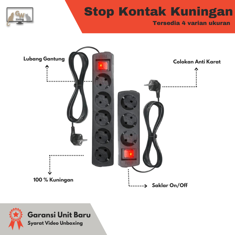 Jual Kabel Stop Kontak Kuningan Sambungan Kabel Multi Cabang 3 lubang 5 ...