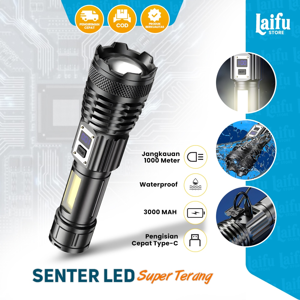 Jual Senter Super Terang Rechargeable Jangkauan Luas Bisa Diatur Super ...
