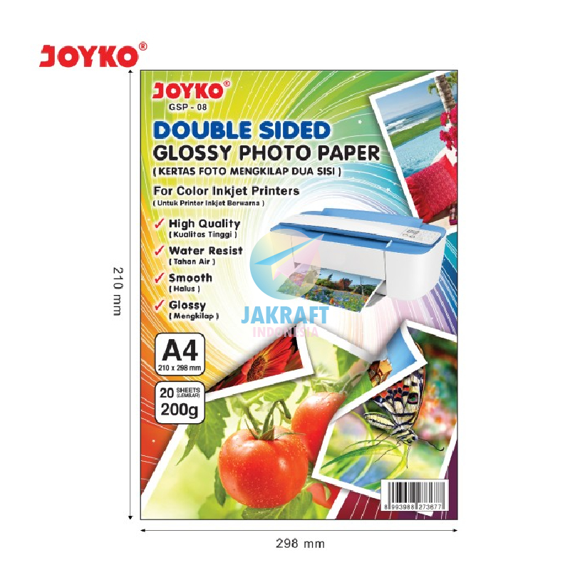 Jual (20 Lembar) Kertas Foto 2 sisi A4 / 8R Tebal 200 Gsm Gram JOYKO ...