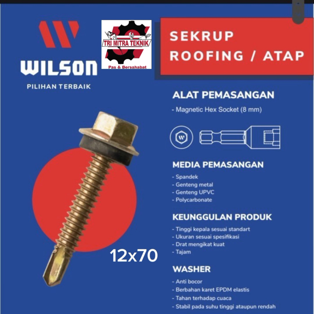 Jual WILSON 12mm X 70mm / Skrup Baut Baja Ringan Roofing Kuning 12mm x ...