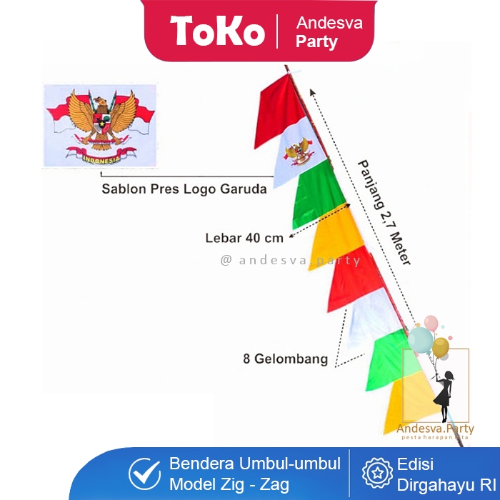 Jual Bendera Umbul Umbul Hijau Kuning zig zag / bendera kain HUT garuda / bendera umbul umbul ...