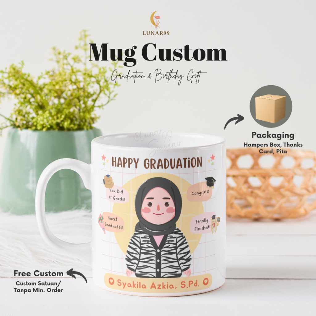 Jual MUG GIFT WISUDA/ ULTAH CUTE CHARACTER EDITION-MUG CUSTOM KADO ...