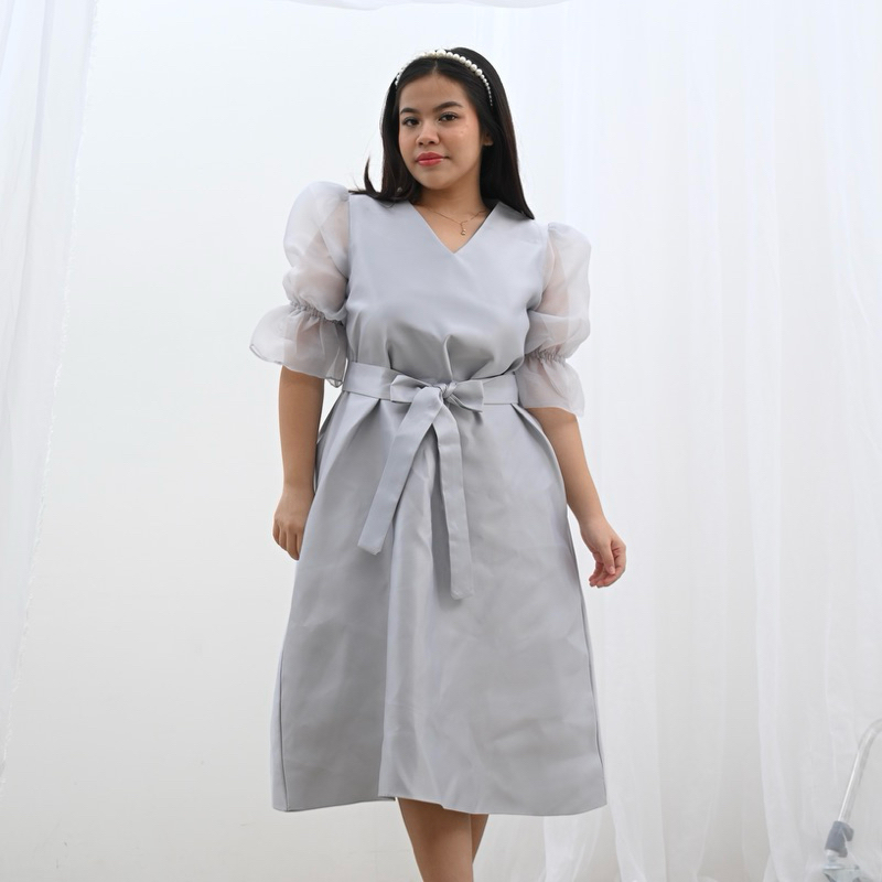 Jual Bea Dress Midi VNeck Lengan Balon A Line Bumil Friendly Dres ...