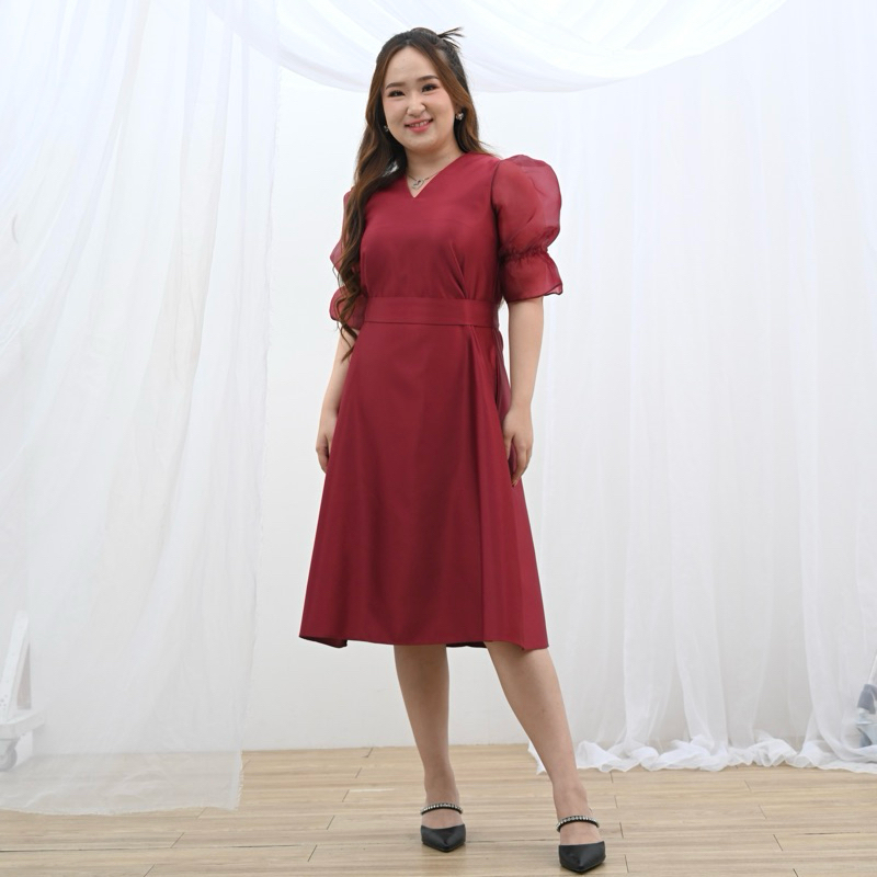Jual Bea Dress Midi VNeck Lengan Balon A Line Bumil Friendly Dres ...