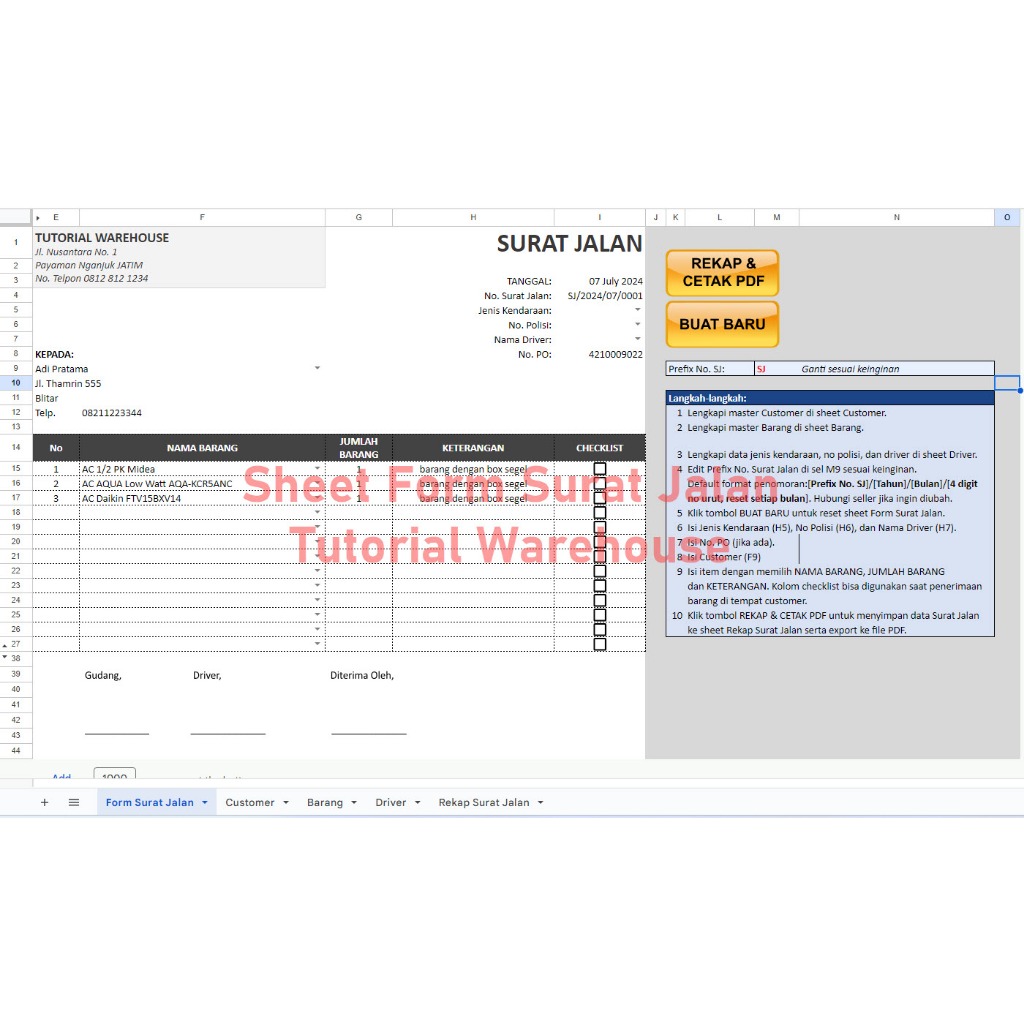 Jual Template GSheets Surat Jalan Otomatis Simpan ke Sheet Rekap dan ...