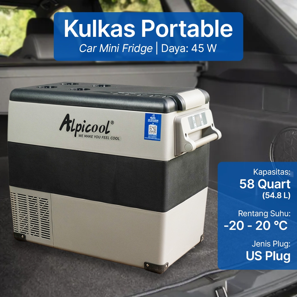 Jual Kulkas Portable Mobil Mini Fridge Freezer 55L 54.8L 45W Hitam Abu ...