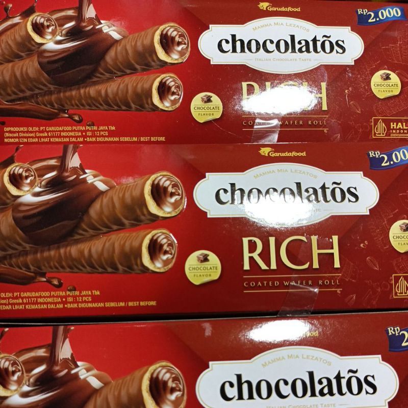 Jual Chocolatos RICH Coated Wafer Roll @12 pcs | Shopee Indonesia
