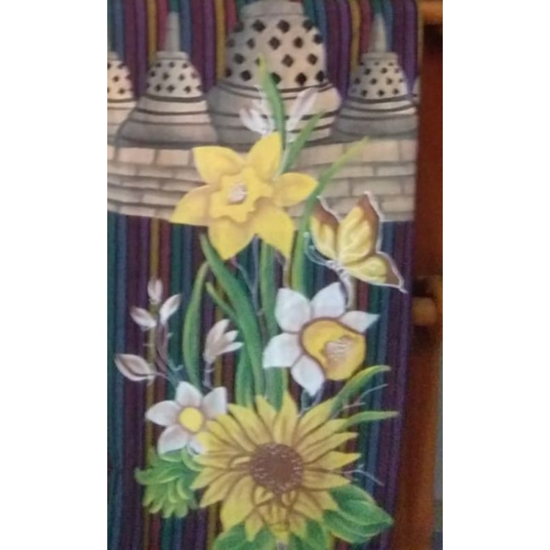 Jual kain batik lukis motif lurik plus ornamen lukis bunga dan candi ...