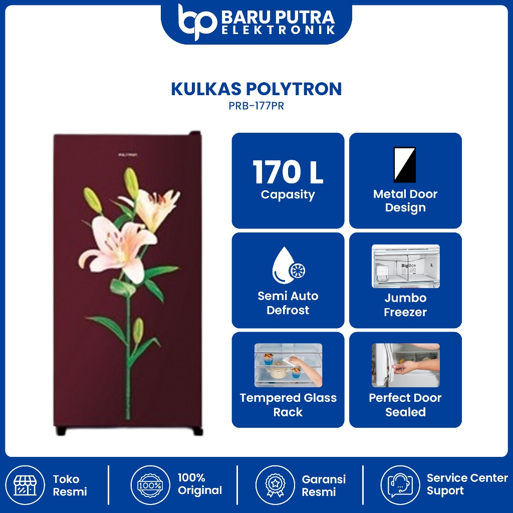 Jual Kulkas 1 Pintu Metallic Polytron PRB-177PR 170Liter Garansi Resmi ...