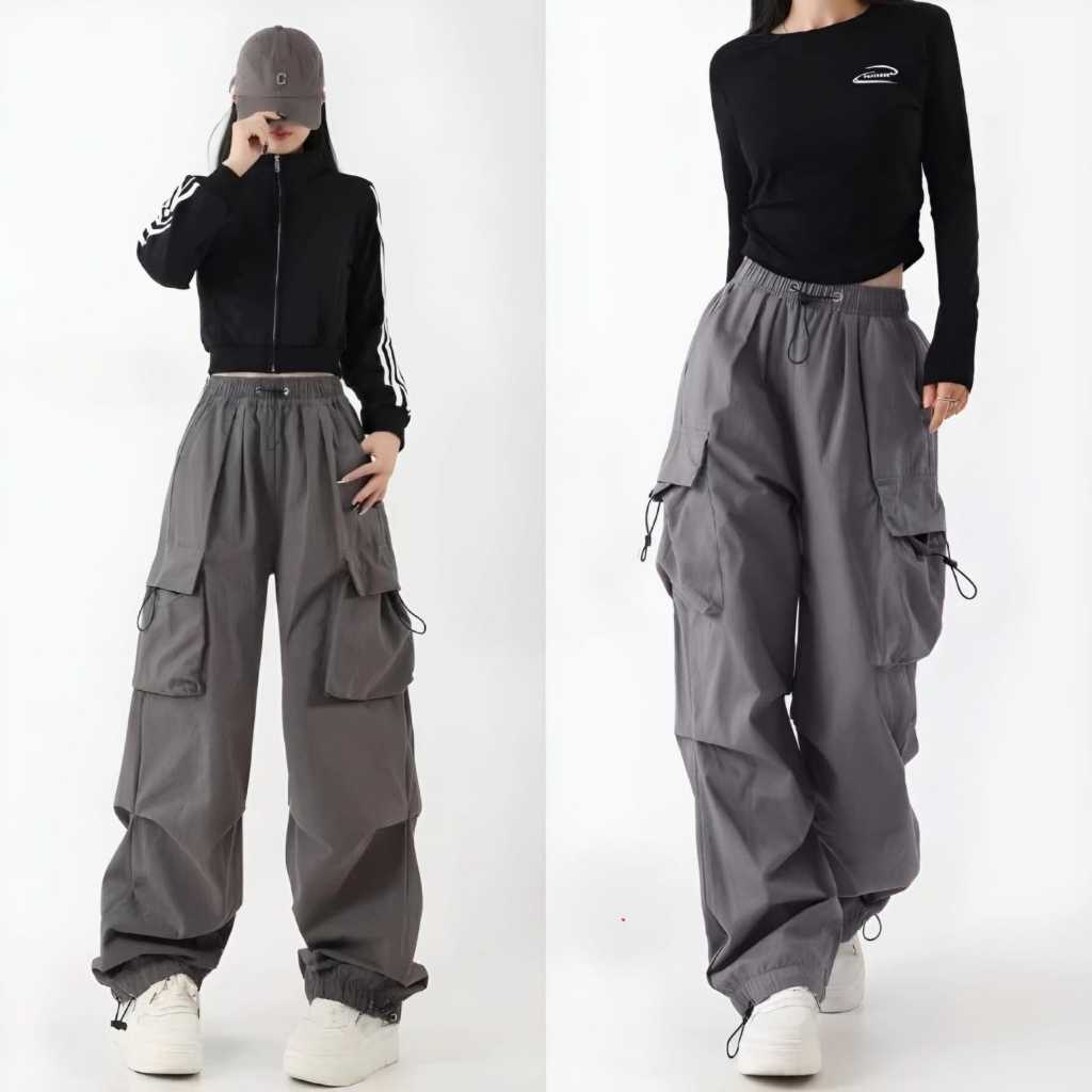 Jual Celana Cargo Wanita Panjang Highwaist Loose Pants Korean Stail ...