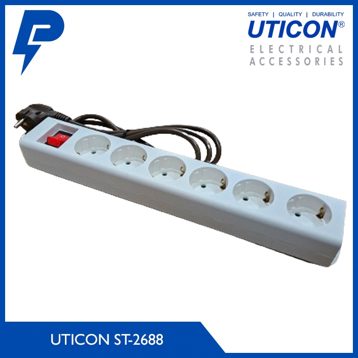 Jual Uticon Stop Kontak Arde Terminal 6 Lubang + Saklar + Pengaman Kontak + Kabel 1,5 Meter ST ...