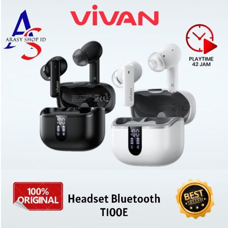 Jual Vivan TWS Bluetooth T100E Super Bass Bluetooth 5.3 IPX5 ANC ENC ...
